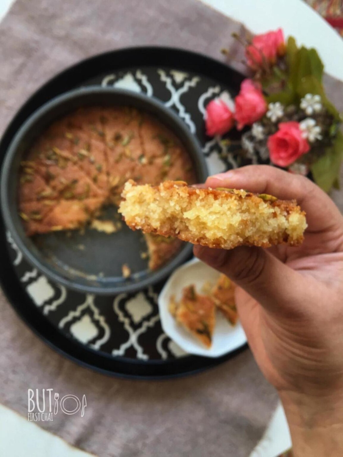 Baked Rava Kesari | Semolina Saffron Cake | butfirstchai.com