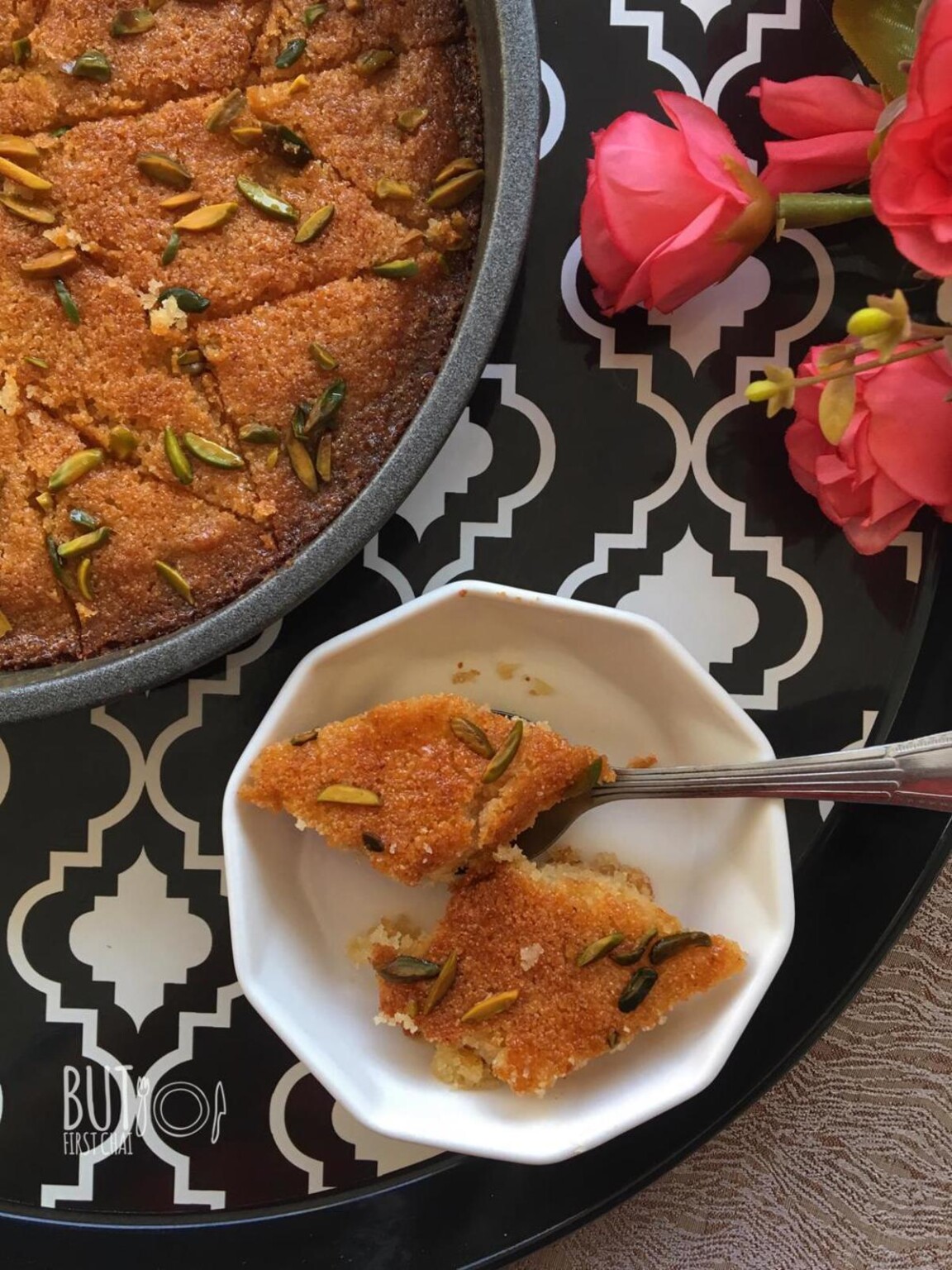 Baked Rava Kesari | Semolina Saffron Cake | butfirstchai.com